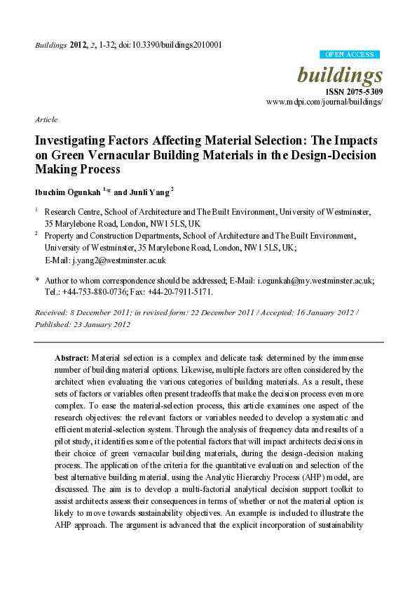 (PDF) Investigating Factors Affecting Material Selection: The Impacts on Green Vernacular ...