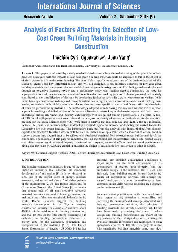 (PDF) Factors Affecting the Selection of Low-Cost Green Building ...
