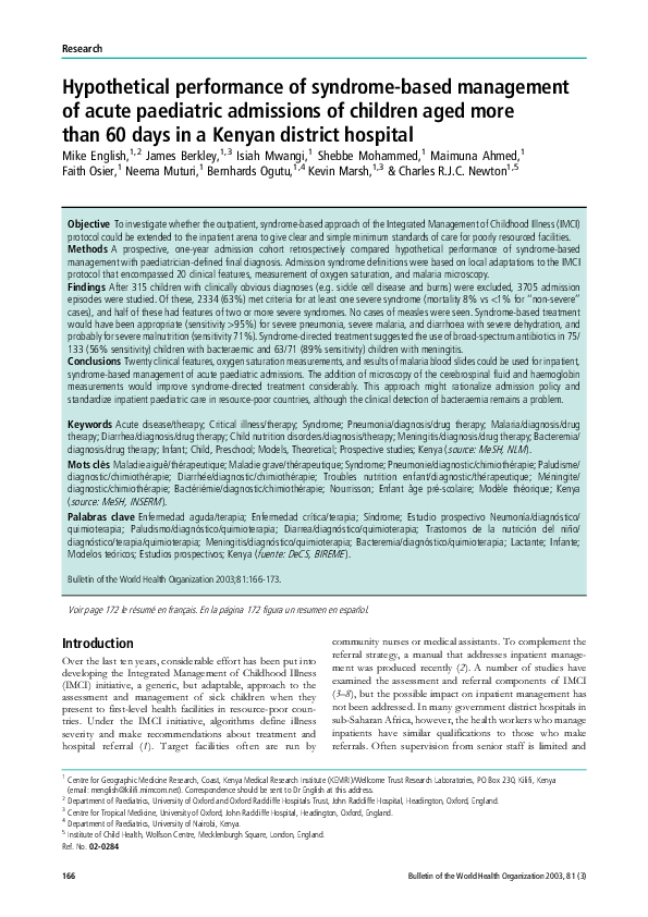 (PDF) Hypothetical performance of syndrome-based management of acute ...