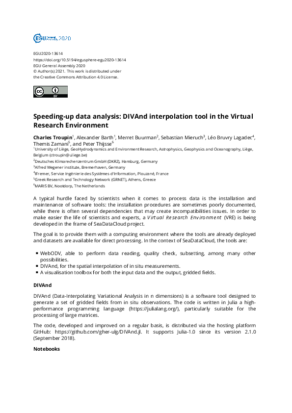 (PDF) Speeding-up data analysis: DIVAnd interpolation tool in the Virtual Research Environment
