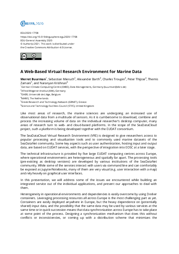 (PDF) A Web-Based Virtual Research Environment for Marine Data