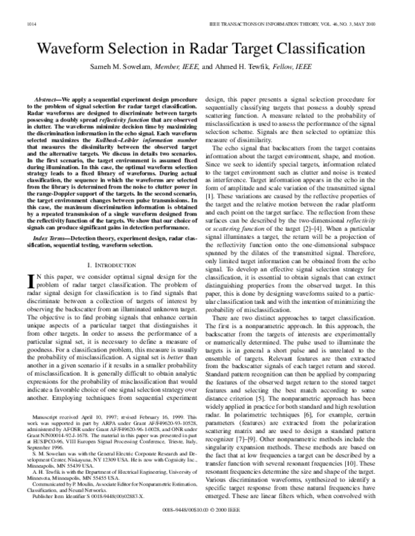 (PDF) Waveform selection in radar target classification