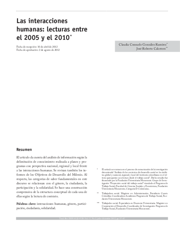 (PDF) Las interacciones humanas: lecturas entre el 2005 y el 2010