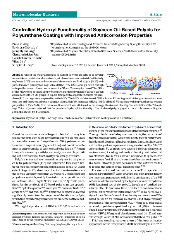 (PDF) Controlled Hydroxyl Functionality of Soybean Oil-Based Polyols for Polyurethane Coatings ...