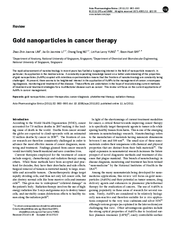 (PDF) Gold nanoparticles in cancer therapy