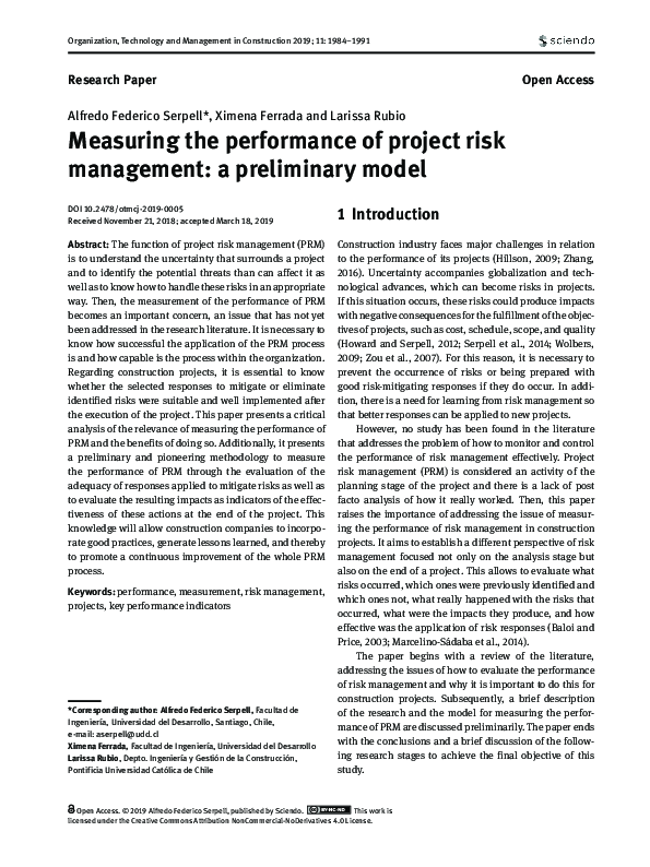 (PDF) Measuring the performance of project risk management: a ...