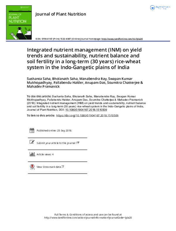 (PDF) Integrated nutrient management (INM) on yield trends and sustainability, nutrient balance ...