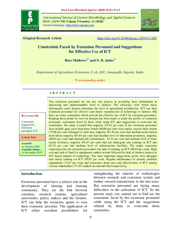 (PDF) Constraints Faced by Extension Personnel and Suggestions for ...