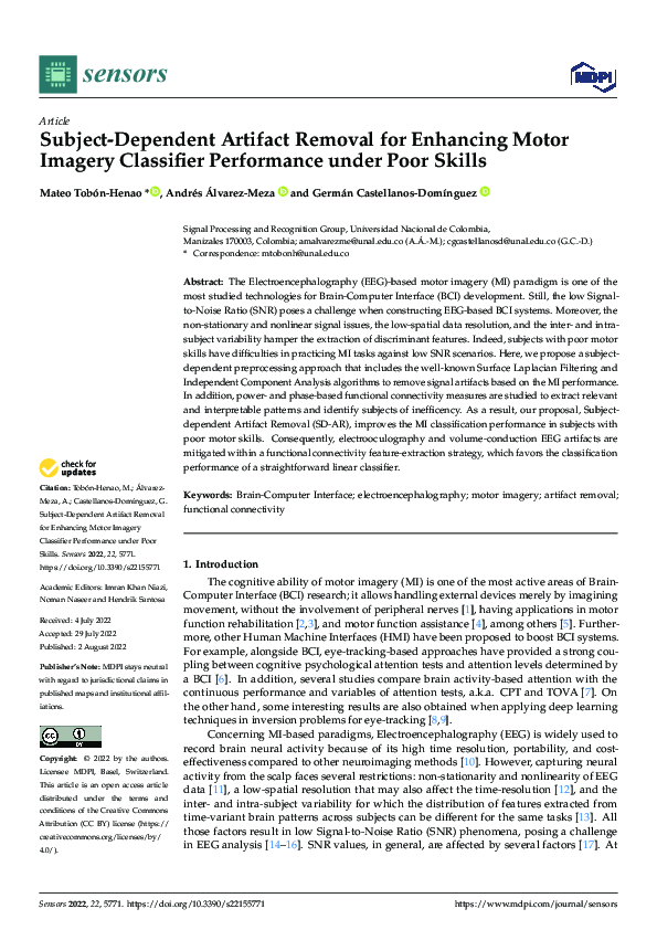 (PDF) Subject-Dependent Artifact Removal for Enhancing Motor Imagery ...