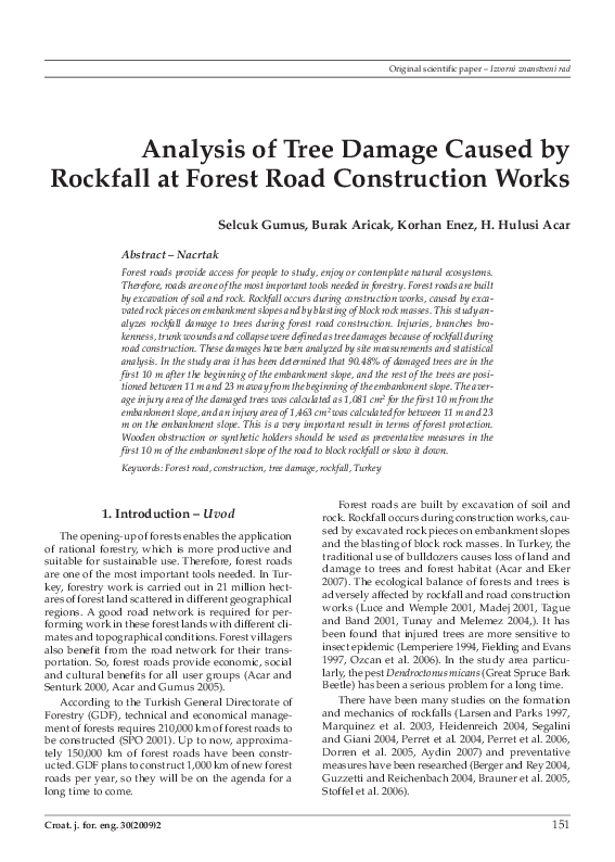 (PDF) Analysis of Tree Damage Caused by Rockfall at Forest Road ...