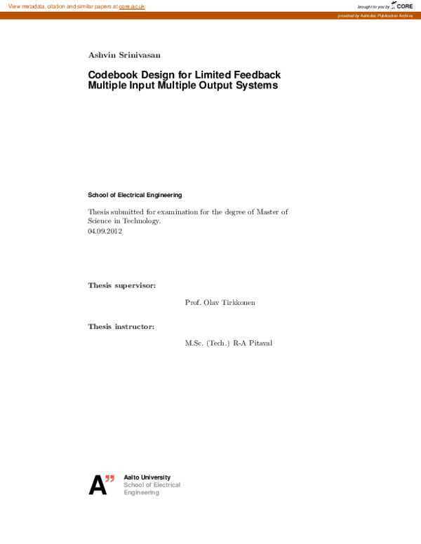 Pdf Codebook Design For Limited Feedback Multiple Input Multiple Output Systems