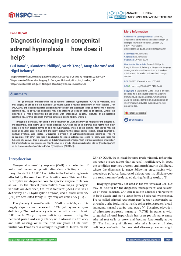 (PDF) Role of Imaging in Diagnosing Congenital Adrenal Hyperplasia
