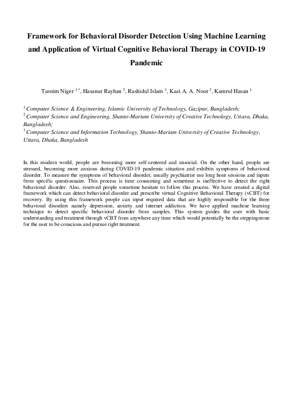 (PDF) Framework for Behavioral Disorder Detection Using Machine Learning and Application of ...