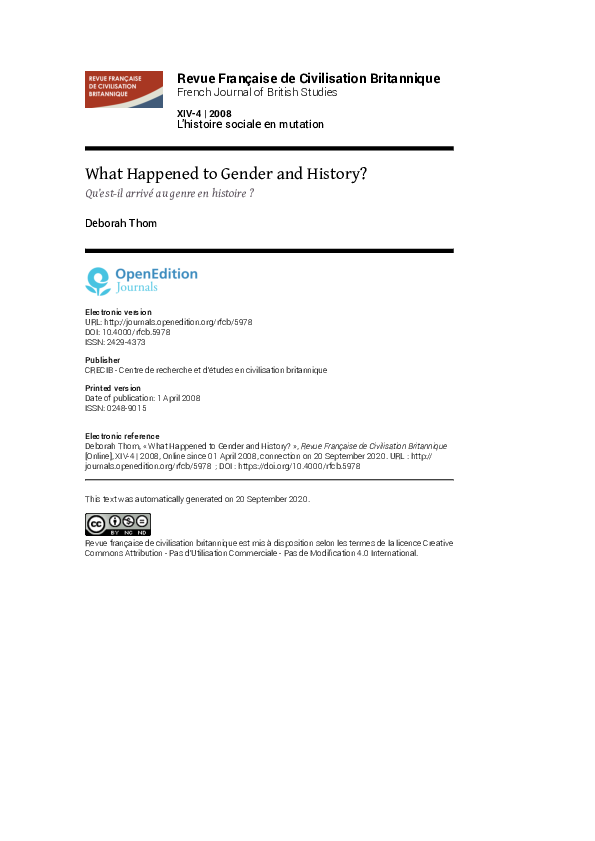 (PDF) What Happened to Gender and History?