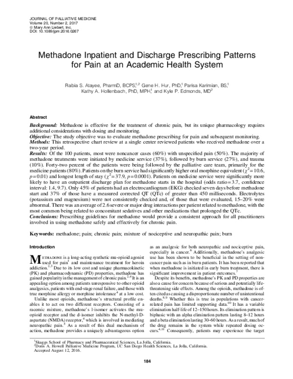 (PDF) Methadone Inpatient and Discharge Prescribing Patterns for Pain ...