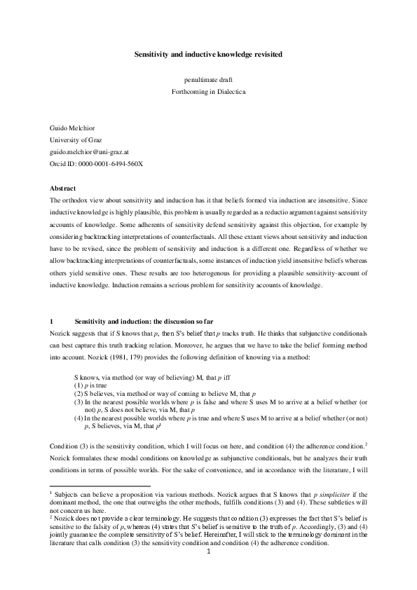 (PDF) Sensitivity and inductive knowledge revisited