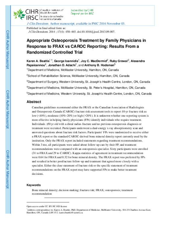 (PDF) Appropriate Osteoporosis Treatment by Family Physicians in ...