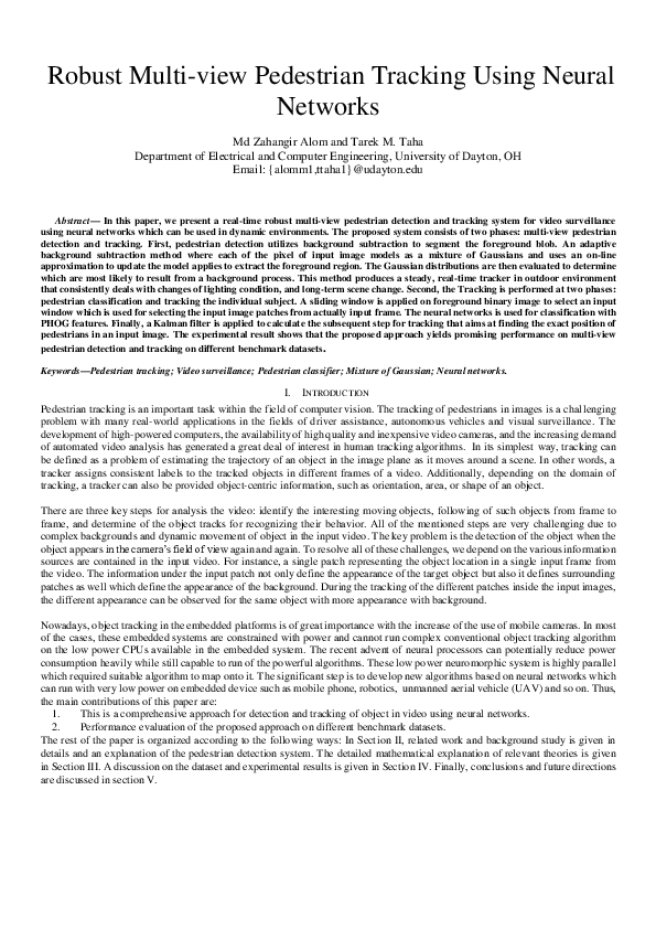 (PDF) Robust multi-view pedestrian tracking using neural networks