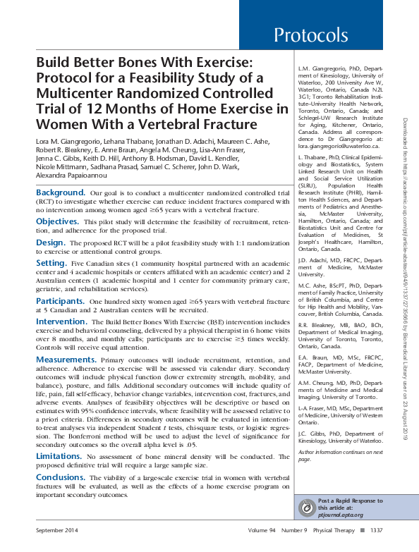 Pdf Build Better Bones With Exercise Protocol For A Feasibility