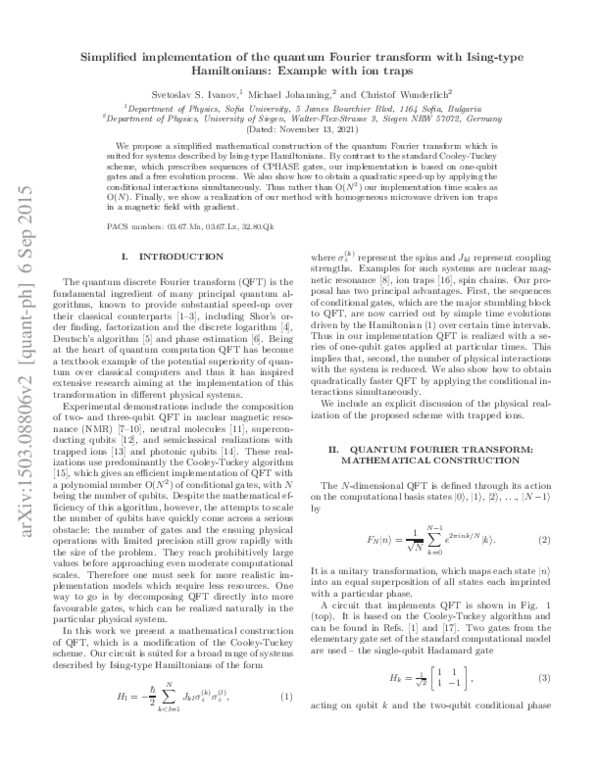 (PDF) Simplified implementation of the quantum Fourier transform with Ising-type Hamiltonians ...
