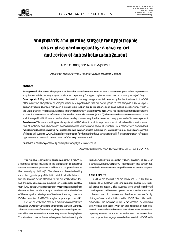 (PDF) Anaphylaxis and cardiac surgery for hypertrophic obstructive cardiomyopathy: a case report ...