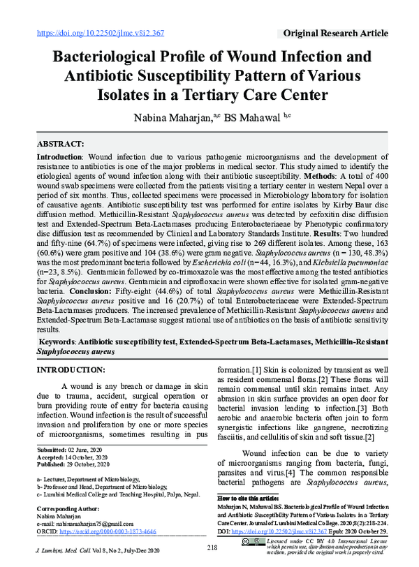 (PDF) Bacteriological Profile of Wound Infection and Antibiotic ...