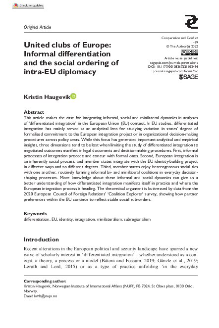 (PDF) United clubs of Europe: Informal differentiation and the social ...