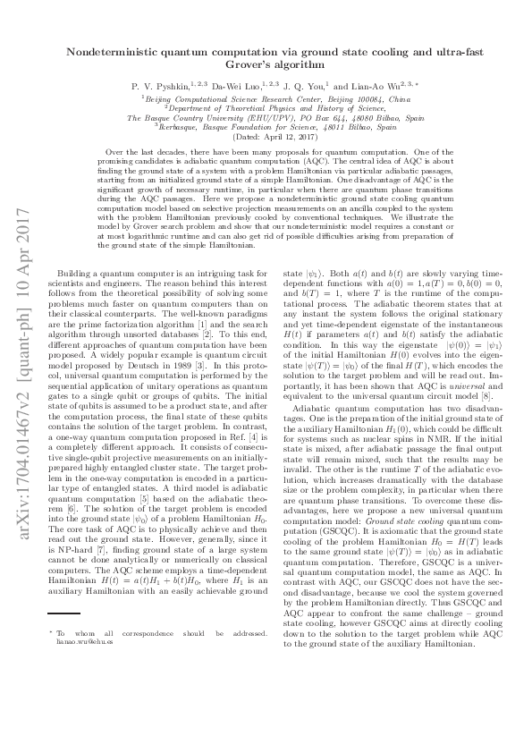 (PDF) Nondeterministic quantum computation via ground state cooling and ultra-fast Grover's ...