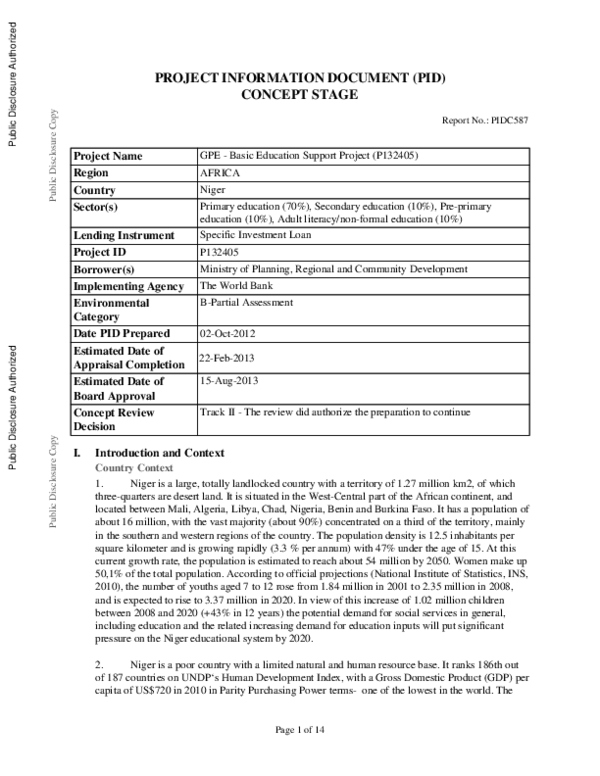(PDF) Project Information Document (Concept Stage) - GPE - Basic ...
