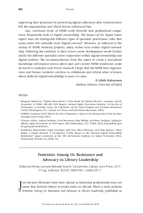 (PDF) Feminists Among Us: Resistance and Advocacy in Library Leadership