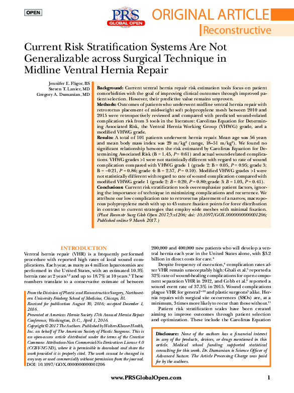 (PDF) Current Risk Stratification Systems Are Not Generalizable across Surgical Technique in ...