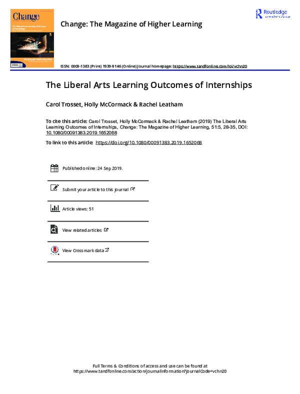 (PDF) The Liberal Arts Learning Outcomes of Internships