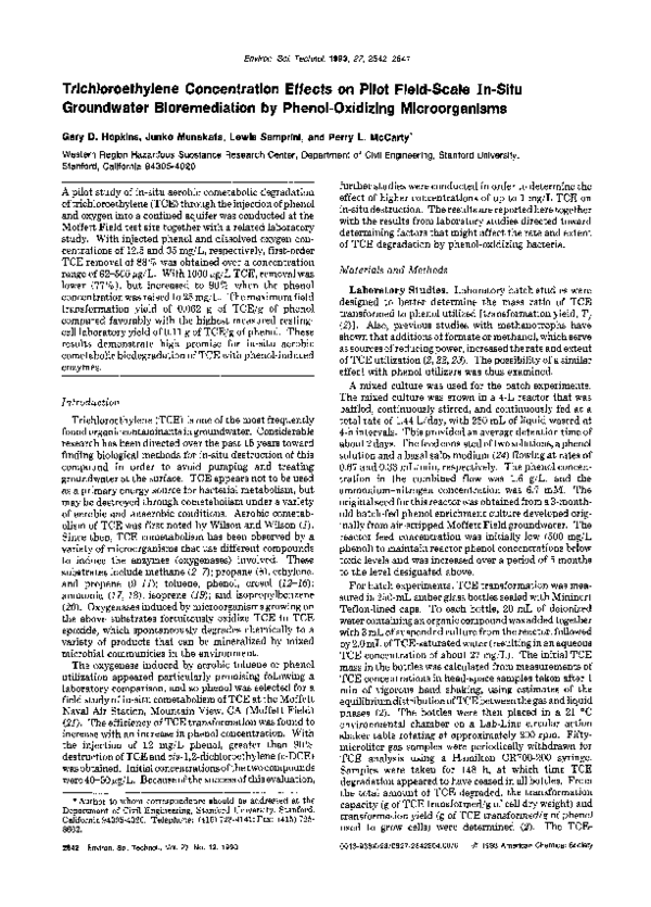 (PDF) Trichloroethylene concentration effects on pilot field-scale in-situ groundwater ...