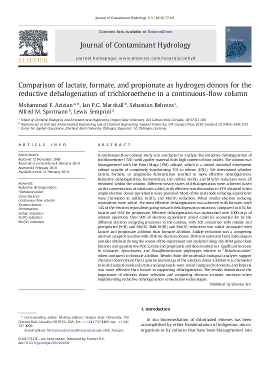 (PDF) Comparison of lactate, formate, and propionate as hydrogen donors ...