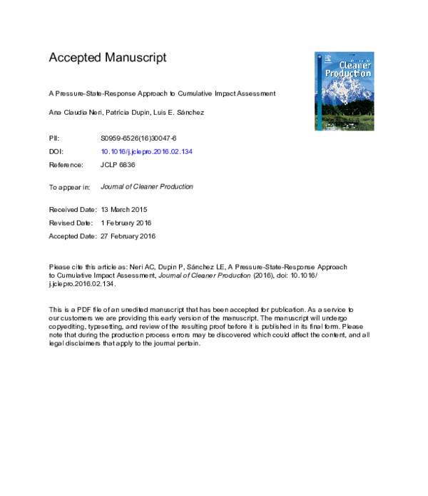 (PDF) A pressure–state–response approach to cumulative impact assessment