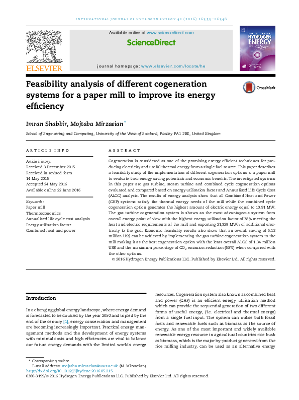 (PDF) Feasibility analysis of different cogeneration systems for a ...