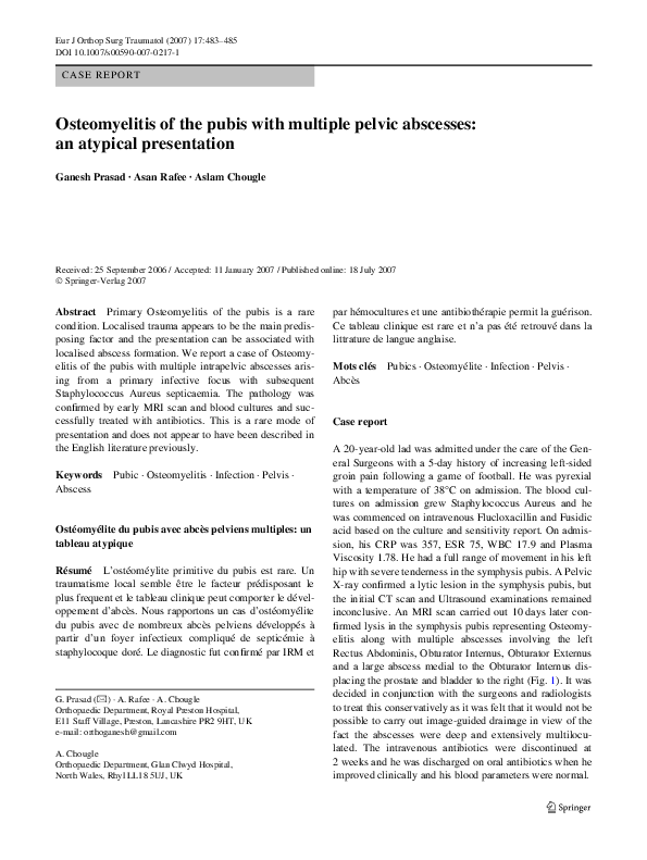 (PDF) Osteomyelitis of the pubis with multiple pelvic abscesses: an ...