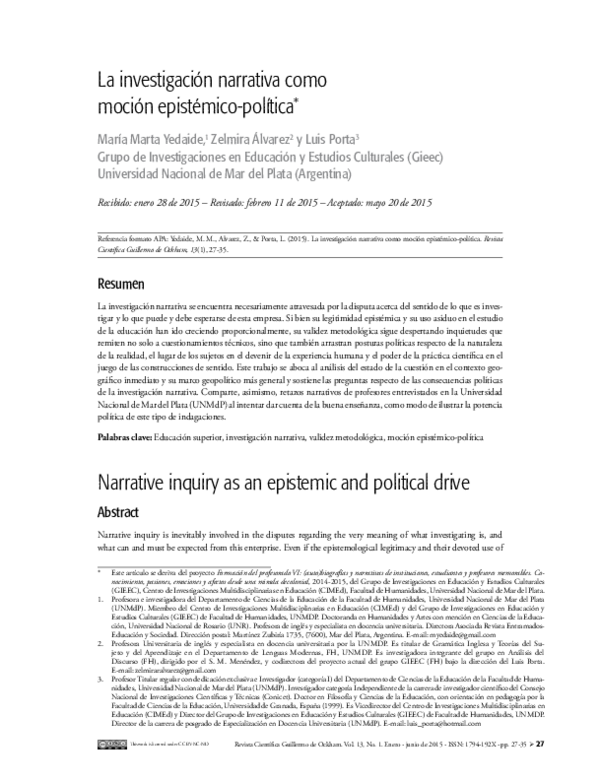 (PDF) La investigación narrativa como moción epistémico-política