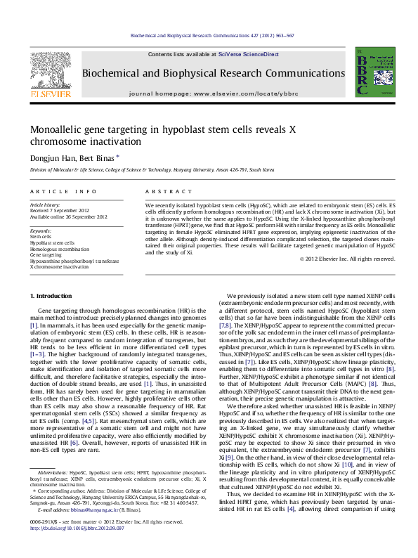 (PDF) Monoallelic gene targeting in hypoblast stem cells reveals X ...