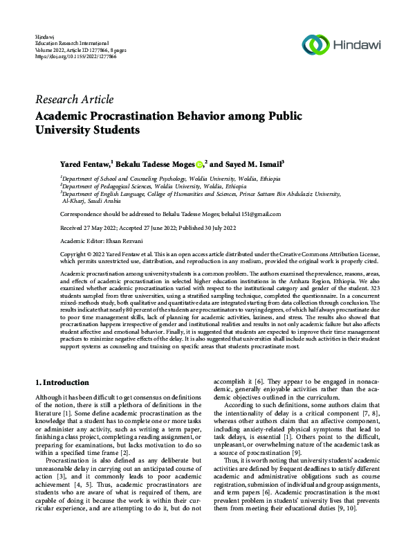 (PDF) Academic Procrastination Behavior among Public University Students