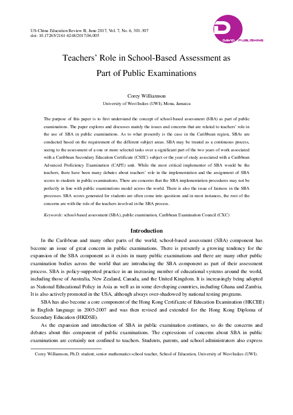 (PDF) Teachers’ Role in School-Based Assessment as Part of Public ...