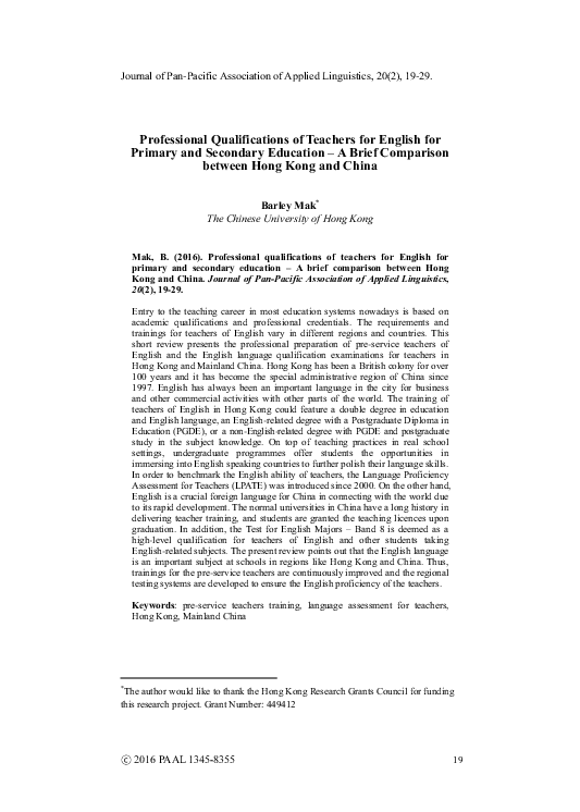 (PDF) Professional Qualifications of Teachers for English for Primary ...