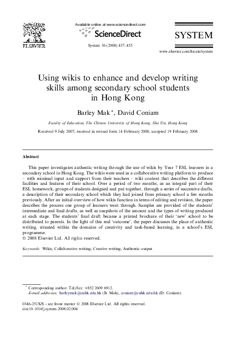 (PDF) Using wikis to enhance and develop writing skills among secondary ...