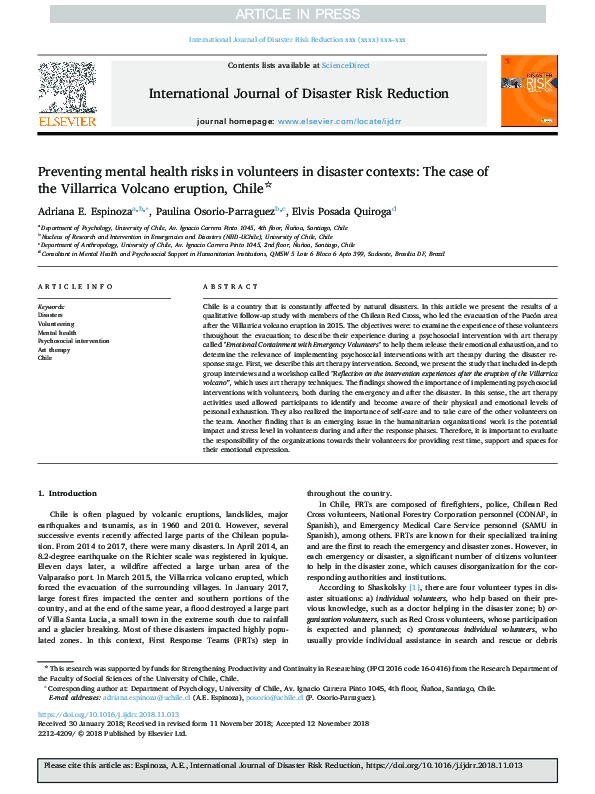 (PDF) Preventing mental health risks in volunteers in disaster contexts ...