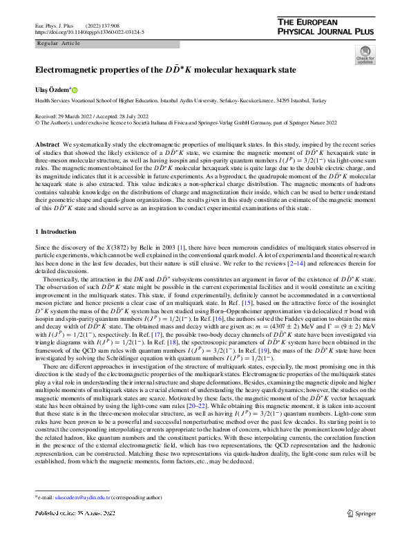 (PDF) Electromagnetic properties of the DD*K molecular hexaquark state