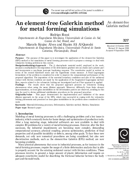 (PDF) An element‐free Galerkin method for metal forming simulations