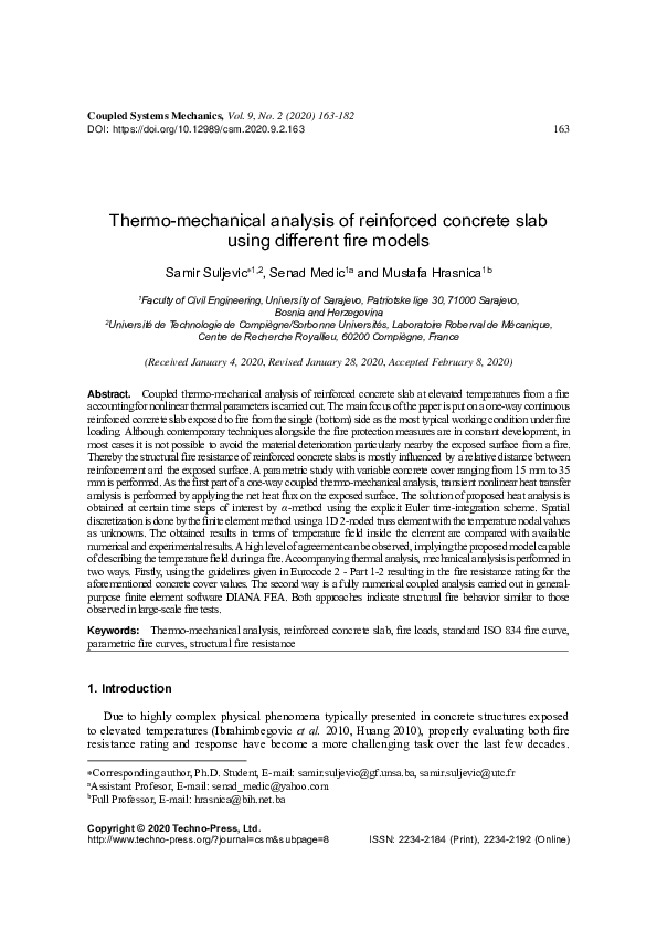(PDF) Thermo-mechanical analysis of reinforced concrete slab using different fire models