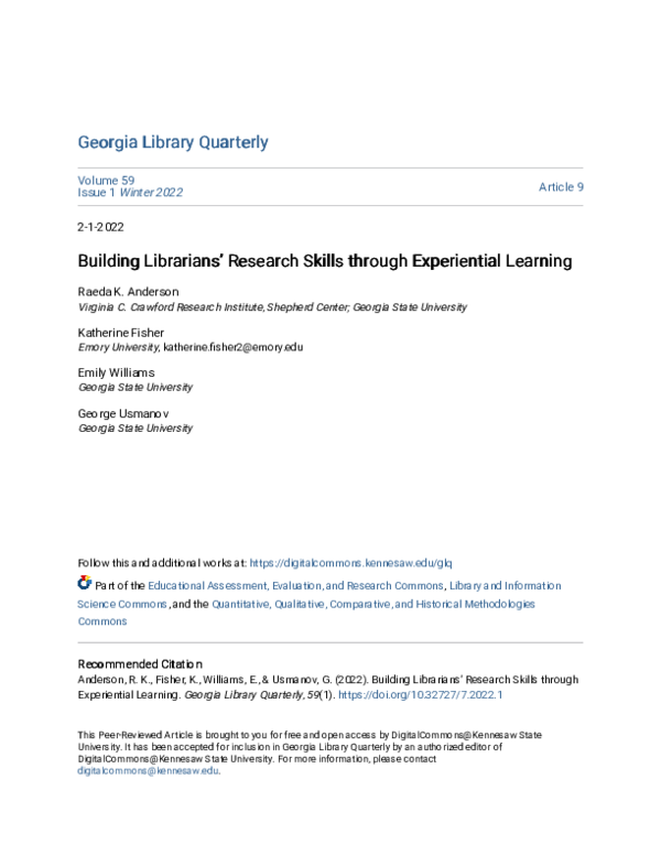 (PDF) Building Librarians’ Research Skills through Experiential ...
