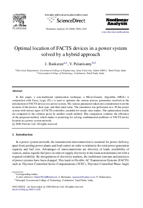 (PDF) Optimal location of FACTS devices in a power system solved by a hybrid approach