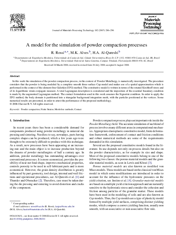 A Model For The Simulation Of Powder Compaction Processes